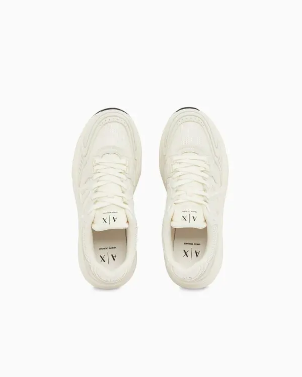 Armani Exchange Microsuede And Mesh Lace-up Sneakers - White
