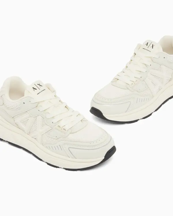 Armani Exchange Microsuede And Mesh Lace-up Sneakers - White