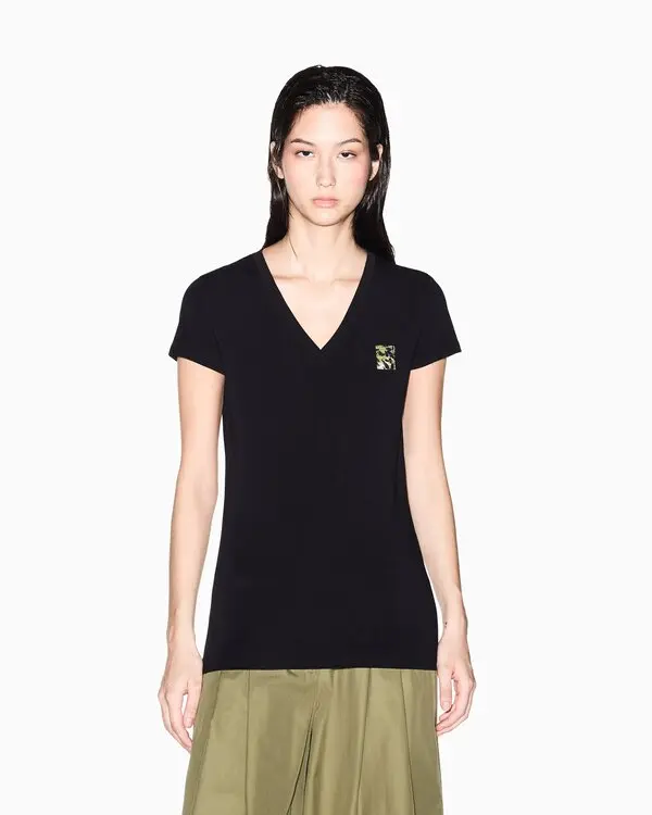 Armani Exchange Slim Fit T-shirt In Stretch Cotton Jersey - Black