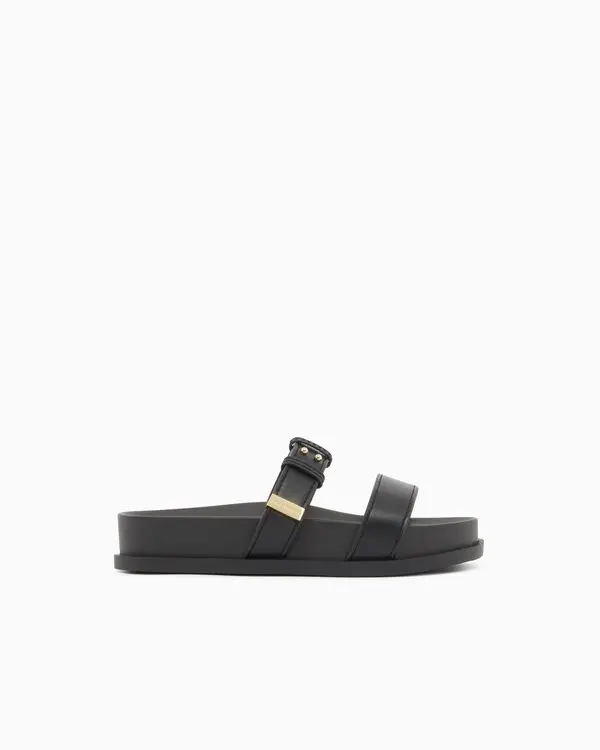 Armani Exchange Two-strap Slippers With Buckle - Black