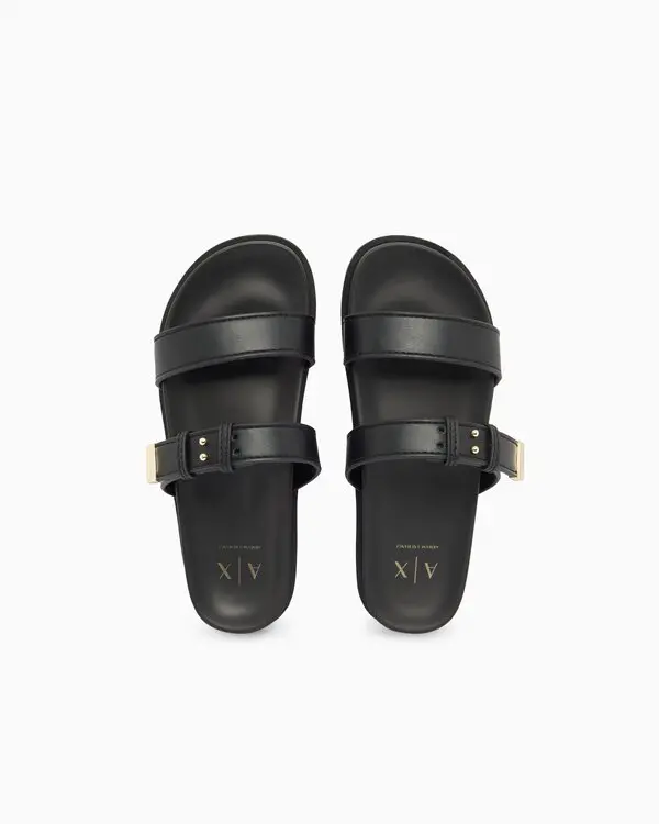 Armani Exchange Two-strap Slippers With Buckle - Black