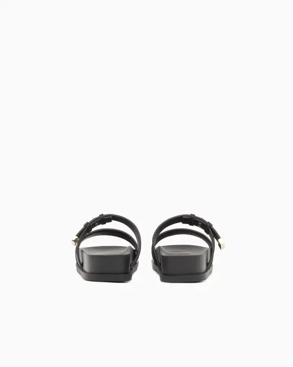 Armani Exchange Two-strap Slippers With Buckle - Black