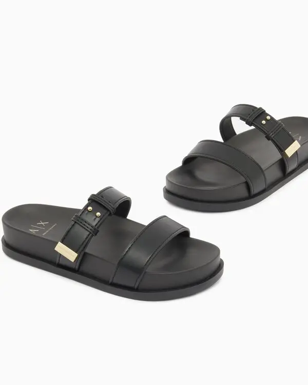Armani Exchange Two-strap Slippers With Buckle - Black