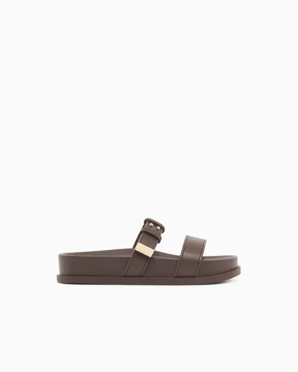 Armani Exchange Two-strap Slippers With Buckle Detail - Brown