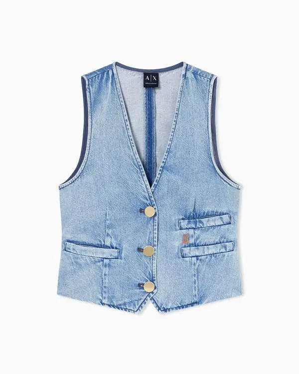 Armani Exchange Lightweight Cotton And Lyocell Denim Vest