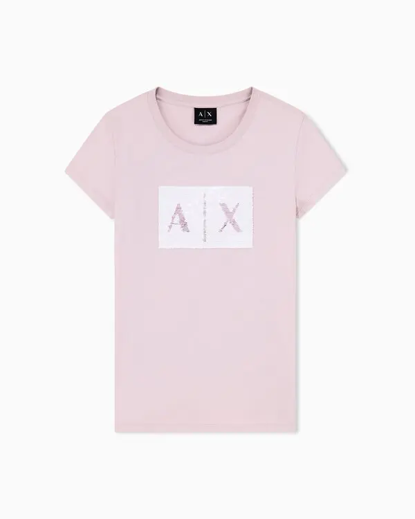 Armani Exchange Slim Fit Cotton Jersey T-shirt With Sequin Embellishment - Pink