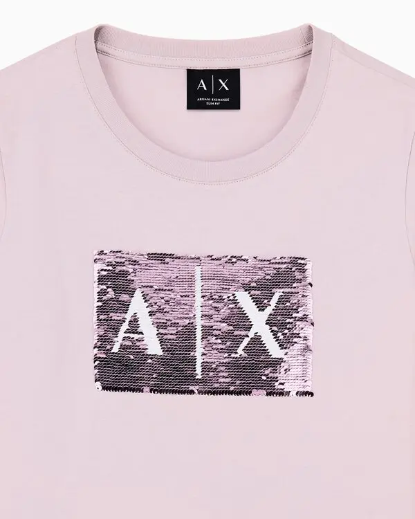 Armani Exchange Slim Fit Cotton Jersey T-shirt With Sequin Embellishment - Pink