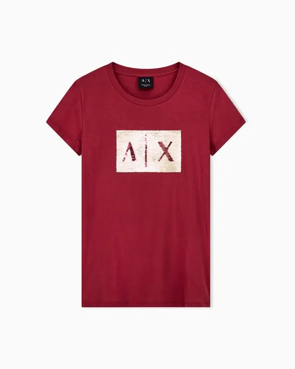 Armani Exchange Slim Fit Cotton Jersey T-shirt With Sequin Embellishment - Red