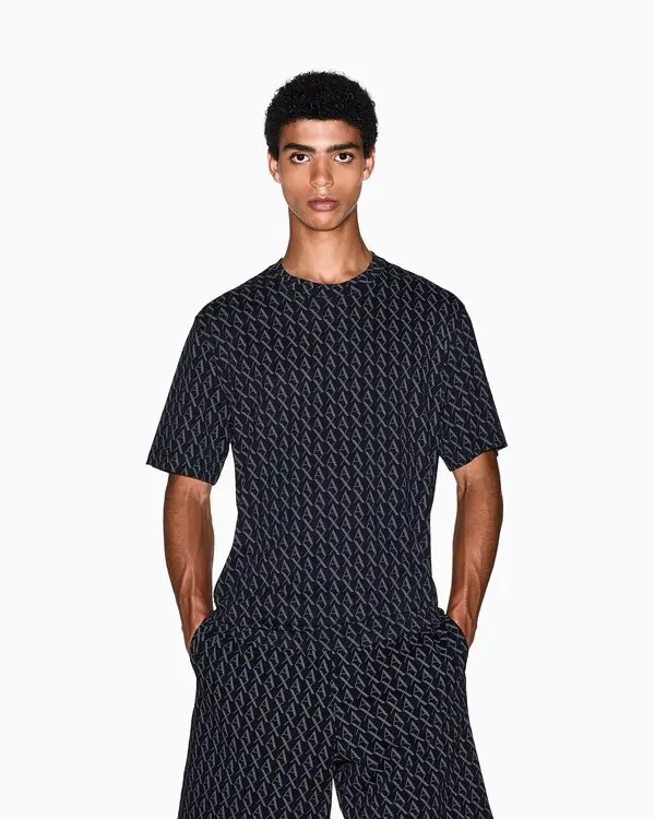 Armani Exchange Cotton Jersey T-shirt With An All-over Pattern Essential - Black