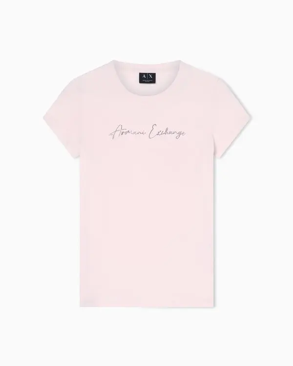 Armani Exchange Slim-fit Cotton Jersey T-shirt With Script Logo Essential - Pink