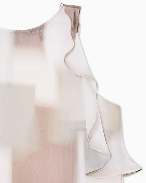 Armani Exchange Abstract Print Viscose Top With Ruffles