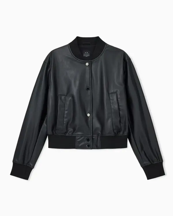 Armani Exchange Faux Leather Bomber Jacket With Ribbed Trims Essential