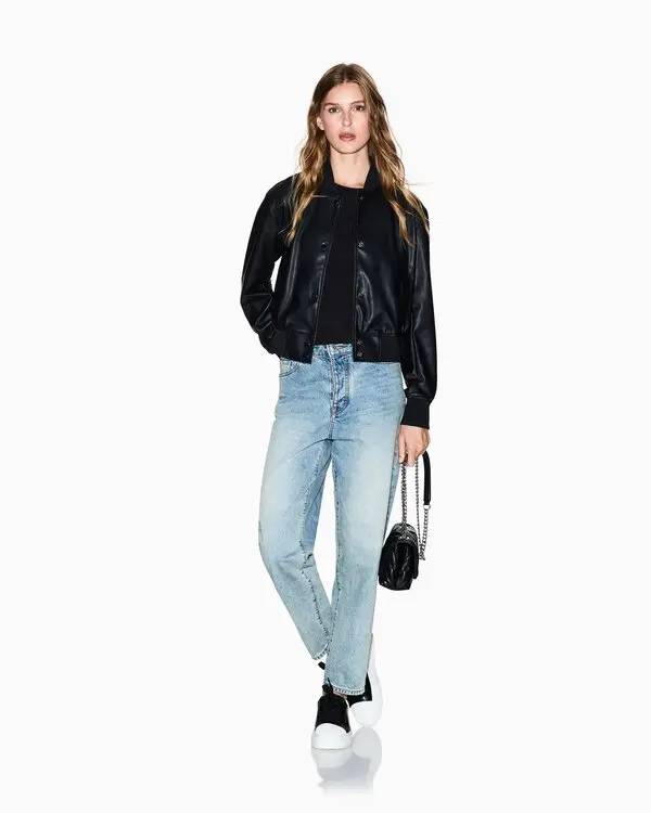 Armani Exchange Faux Leather Bomber Jacket With Ribbed Trims Essential