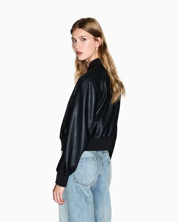 Armani Exchange Faux Leather Bomber Jacket With Ribbed Trims Essential