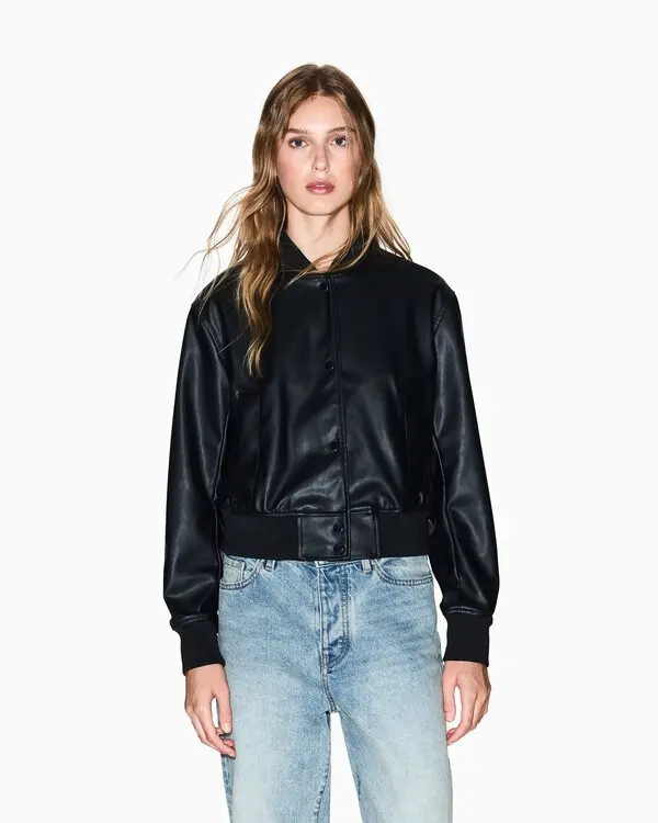 Armani Exchange Faux Leather Bomber Jacket With Ribbed Trims Essential