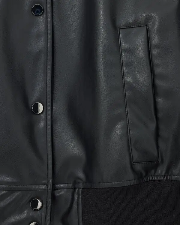 Armani Exchange Faux Leather Bomber Jacket With Ribbed Trims Essential