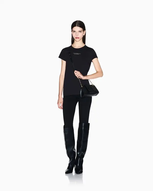 Armani Exchange Slim-fit Cotton Jersey T-shirt With Metallic Logo - Black