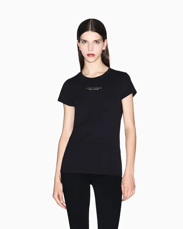 Armani Exchange Slim-fit Cotton Jersey T-shirt With Metallic Logo - Black