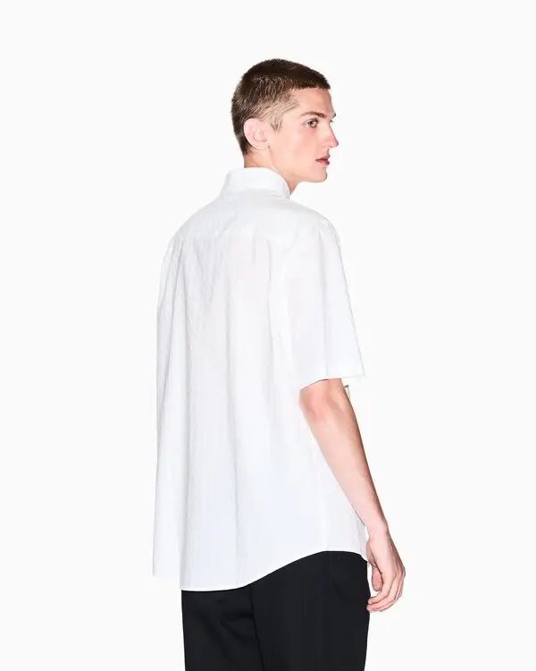 Armani Exchange Short-sleeve Button-up Shirt In Cotton Jacquard Essential - White