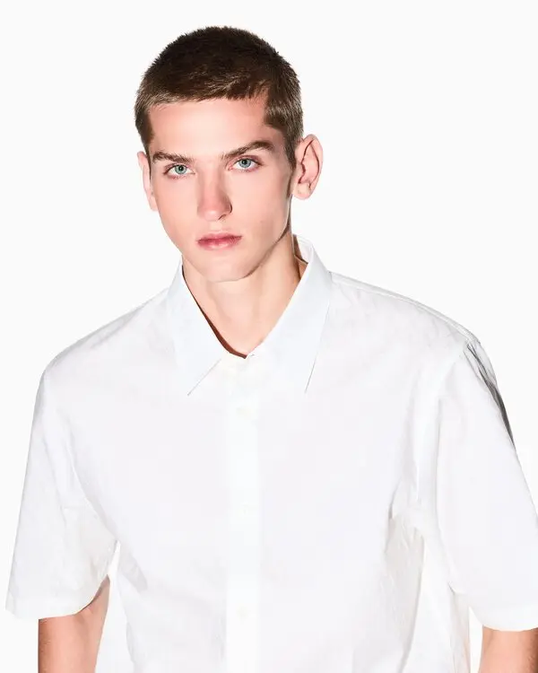 Armani Exchange Short-sleeve Button-up Shirt In Cotton Jacquard Essential - White