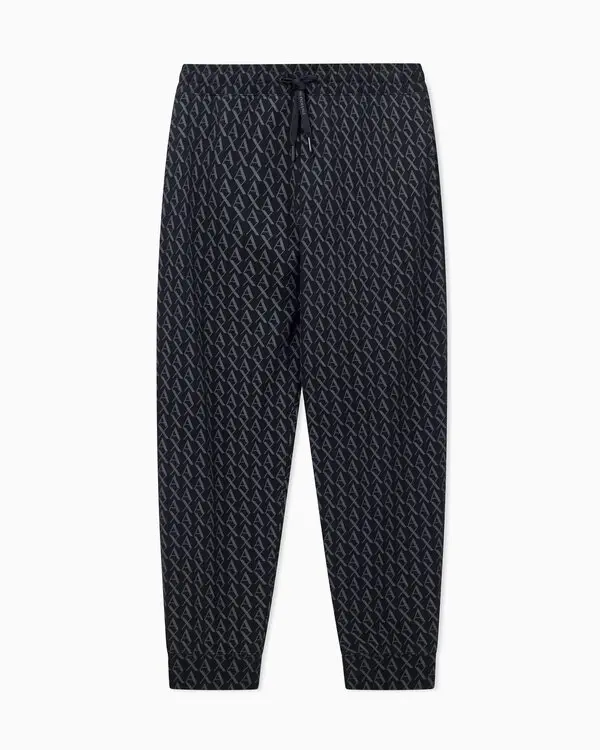 Armani Exchange Jogger Pants In Cotton With All-over Monogram Essential - Black