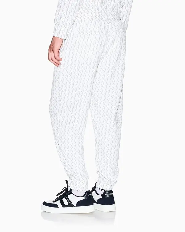 Armani Exchange Jogger Pants In Cotton With All-over Monogram Essential - White