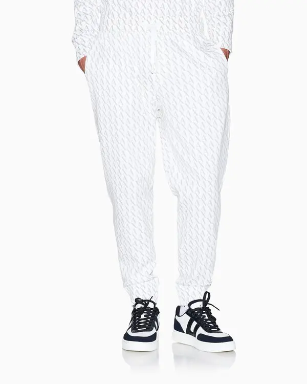 Armani Exchange Jogger Pants In Cotton With All-over Monogram Essential - White