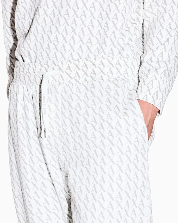 Armani Exchange Jogger Pants In Cotton With All-over Monogram Essential - White