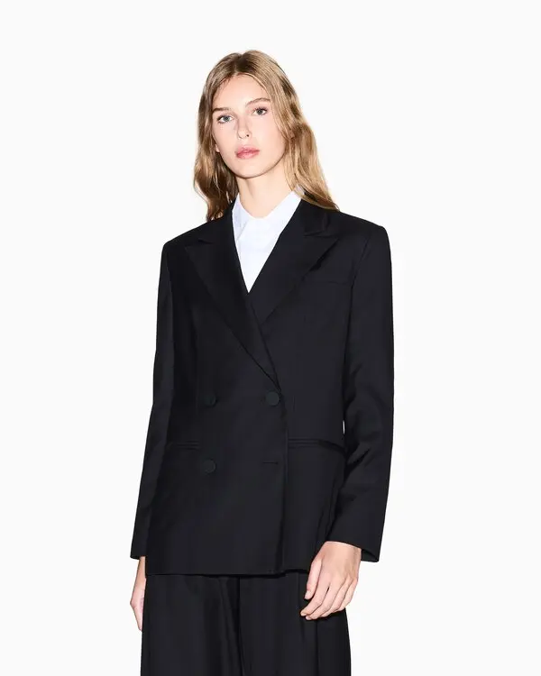 Armani Exchange Double-breasted Jacket In Viscose Blend Twill