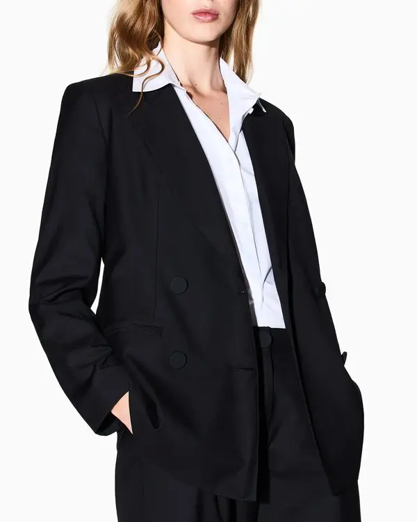 Armani Exchange Double-breasted Jacket In Viscose Blend Twill