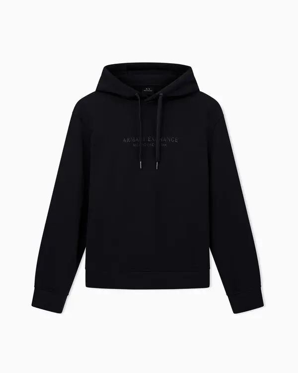Armani Exchange Regular Fit French Terry Hoodie With A Logo Print Essential - Black