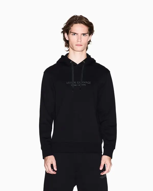 Armani Exchange Regular Fit French Terry Hoodie With A Logo Print Essential - Black