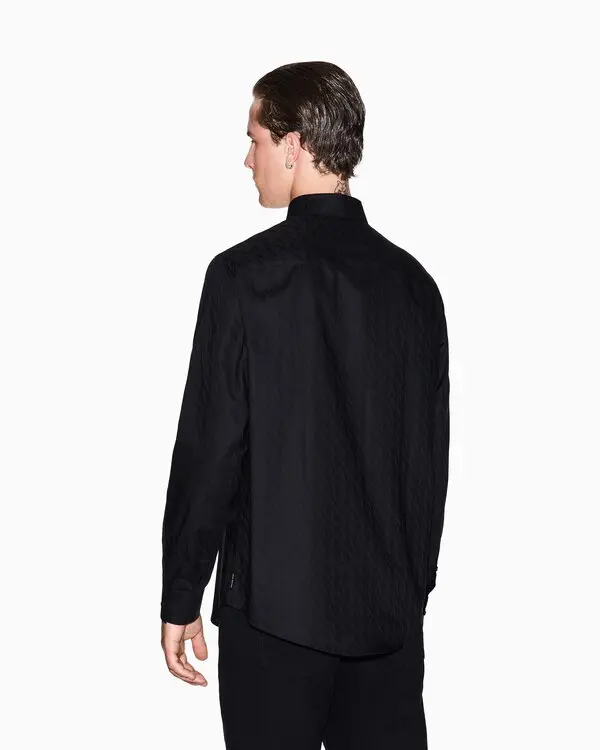 Armani Exchange Regular Fit Button-up Shirt In Cotton Jacquard Essential - Black