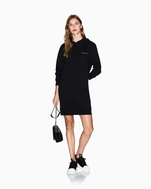 Armani Exchange Cotton French Terry Logo Hoodie Dress