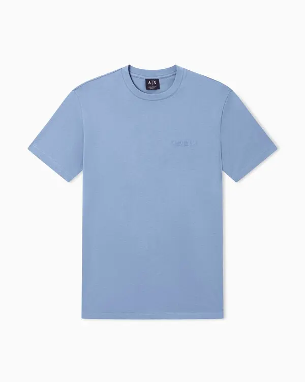 Armani Exchange Regular Fit Cotton T-shirt With A Chest Logo Essential - Light Blue
