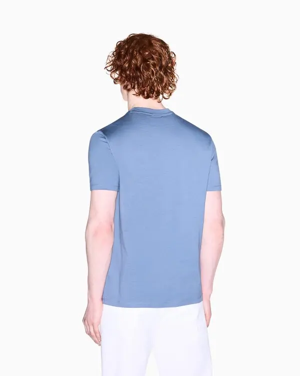 Armani Exchange Regular Fit Cotton T-shirt With A Chest Logo Essential - Light Blue