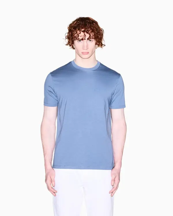 Armani Exchange Regular Fit Cotton T-shirt With A Chest Logo Essential - Light Blue