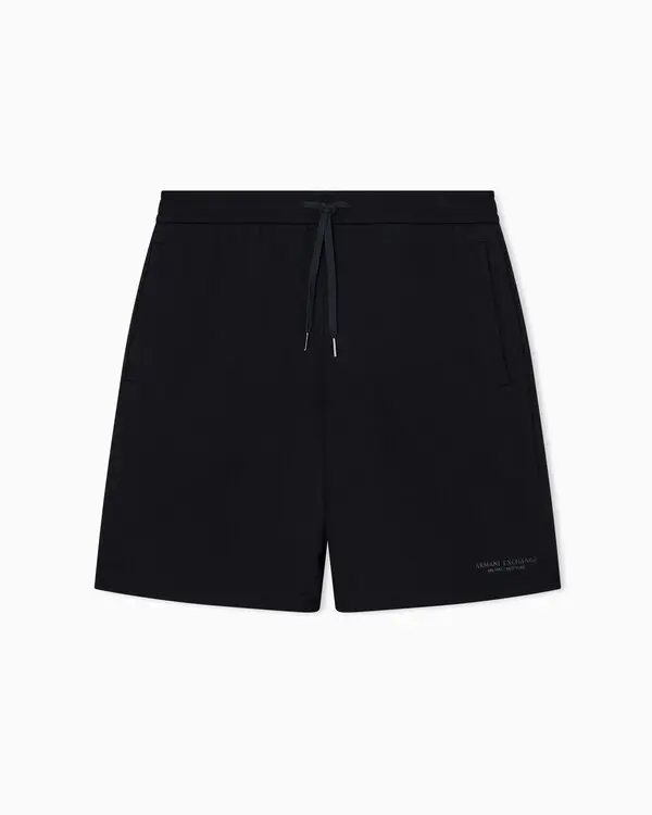 Armani Exchange Drawstring Cotton French Terry Shorts With Logo Essential - Black