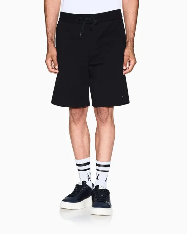 Armani Exchange Drawstring Cotton French Terry Shorts With Logo Essential - Black