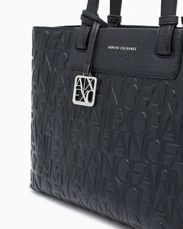 Armani Exchange Monogram Shopper Bag - Black