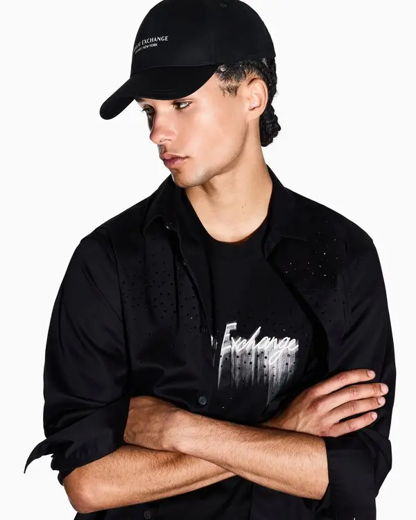 Armani Exchange Cotton Baseball Cap With Embroidered Logo Essential - Black