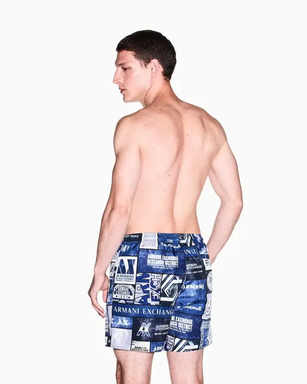 Armani Exchange Boxer Swim Trunks With Drawstring And Pockets