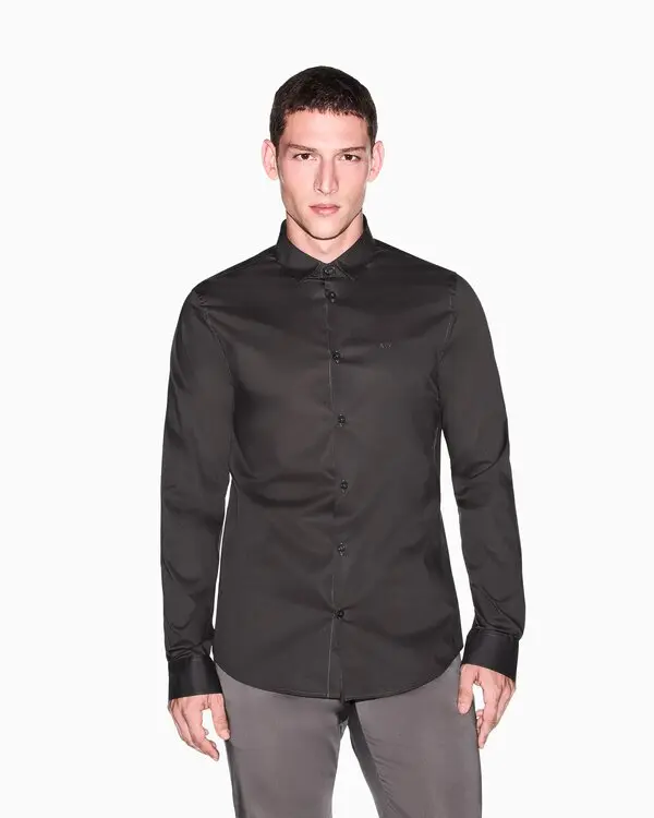 Armani Exchange Slim-fit Shirt Essential In Stretch Cotton Poplin - Brown