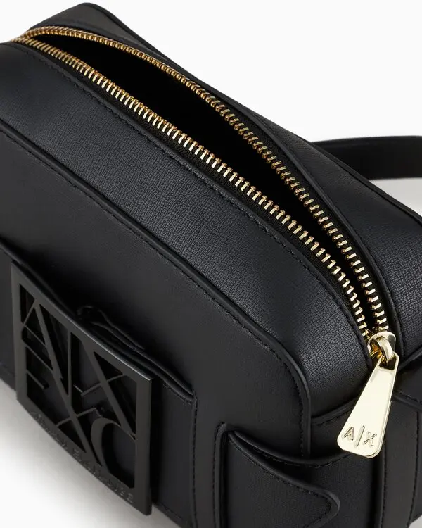 Armani Exchange Messenger Bag Monogram Camera Case Design - Black