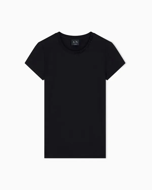 Armani Exchange Slim Fit T-shirt In Organic Cotton Stretch Jersey - Black