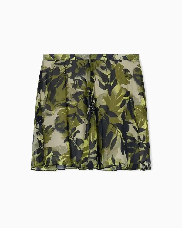 Armani Exchange Printed Crinkle Viscose Ruffle Mini Skirt