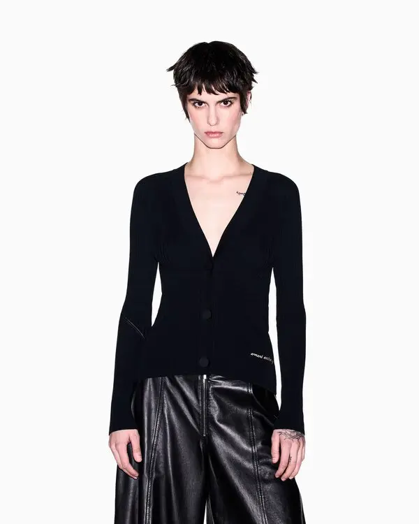 Armani Exchange Regular Fit Cardigan Knitted Recycled Viscose - Black