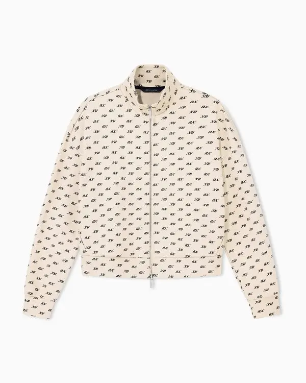 Armani Exchange Sweatshirt In Organic Cotton With Allover Print - Beige
