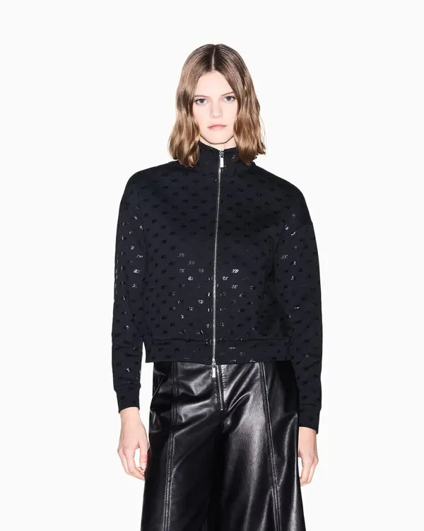 Armani Exchange Sweatshirt In Organic Cotton With Allover Print - Black