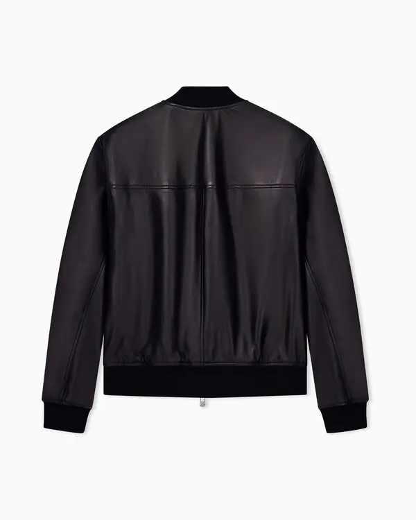 Armani Exchange Regular Fit Leather Blouson Jacket With Rib Details